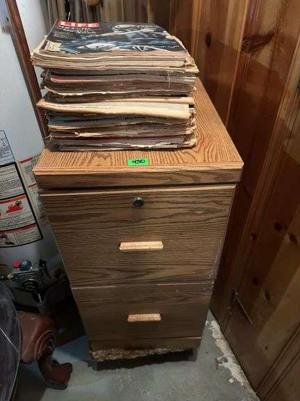 Wooden filing cabinet & Magazines - Baker Auctions & Real Estate, LLC