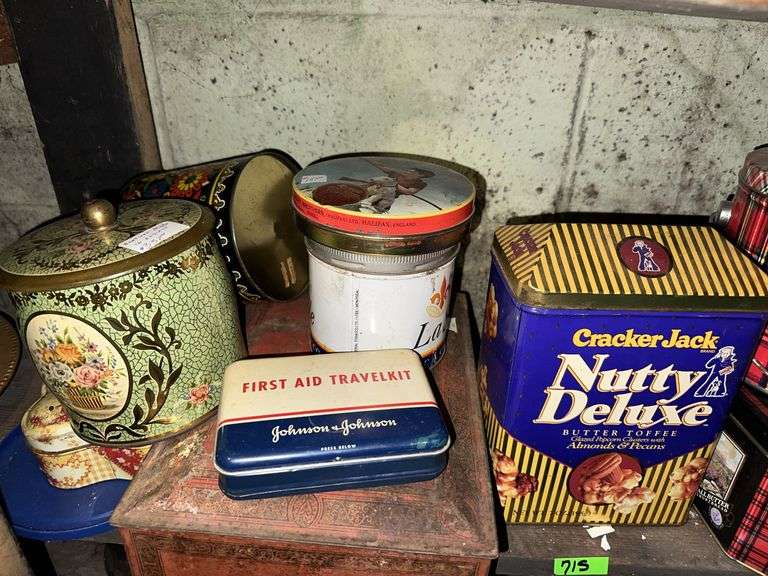 Johnson and Johnson, Cracker Jack, & other various vintage tins ...