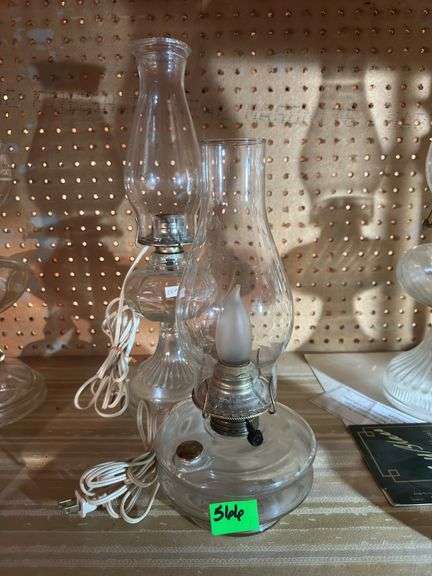 2 oil lamps with chimneys that were converted to electric - Baker ...