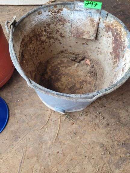 Vintage metal bucket, gas jug, & funnel - Baker Auctions & Real Estate, LLC