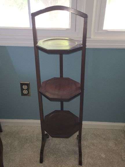 Vintage 3~Tier Solid Wood Folding Table Pie Stand / Plant Shelf - Baker ...