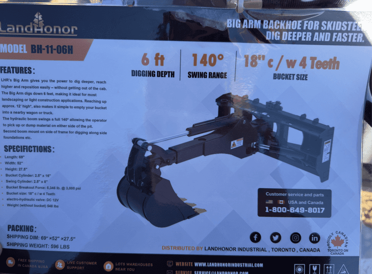 Landhonor Big Arm Backhoe Skid Steer Attachment - Baker Auctions & Real ...