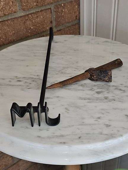 "Jim" branding iron & Antique wooden Primitive Corn Husking Tools ...