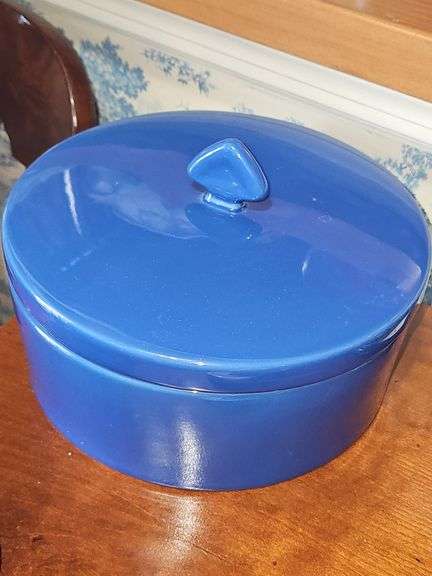 Chantal blue ceramic dish with lid - Baker Auctions & Real Estate, LLC