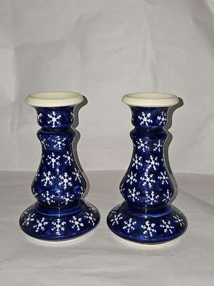 Boleslawiec Polish Pottery Peacock Blue Circle Candlestick Candle ...