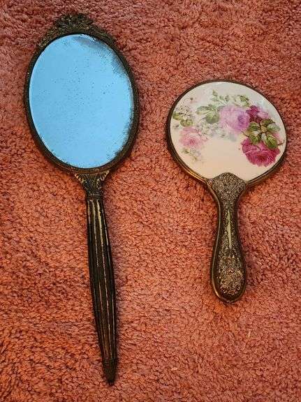 Vintage Hand-held Porcelain Mirror & Vintage Hand-held Brass Handled ...