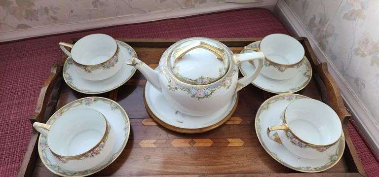Nippon Tea Set on wooden platter - Baker Auctions & Real Estate, LLC