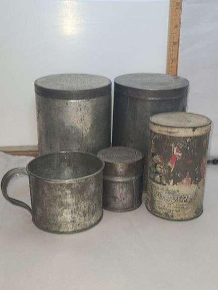 Vintage Aluminum cup & tin canisters - Baker Auctions & Real Estate, LLC