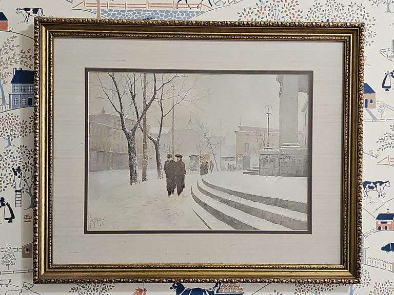 Paul Sawyer "Winter Stroll" - framed - Baker Auctions & Real Estate, LLC
