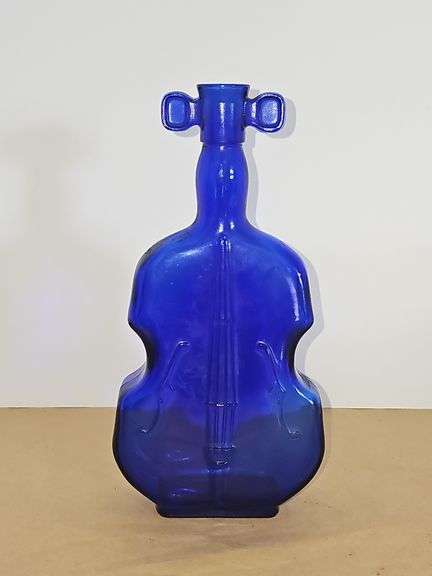Vintage Cobalt Blue Glass Bottle Cello Fiddle Bass Shaped Decanter ...