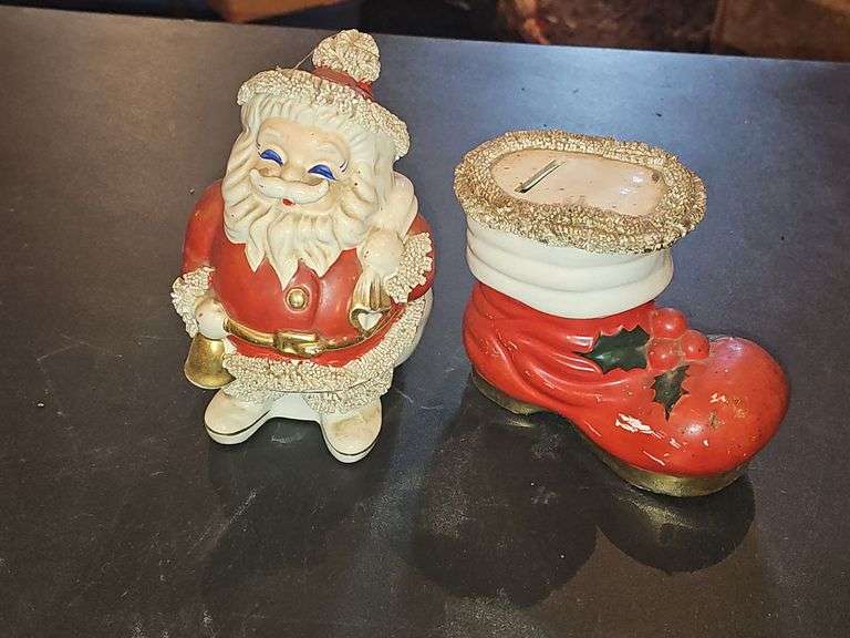 Vintage ceramic "Spaghetti Santa" & stocking coin banks - Baker ...