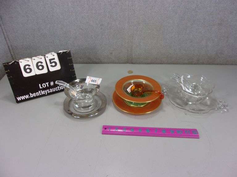 LOT 2: GLASS MAYONNAISE SETS- WEST VIRGINIA GLASS & SILVERS, RUST ...