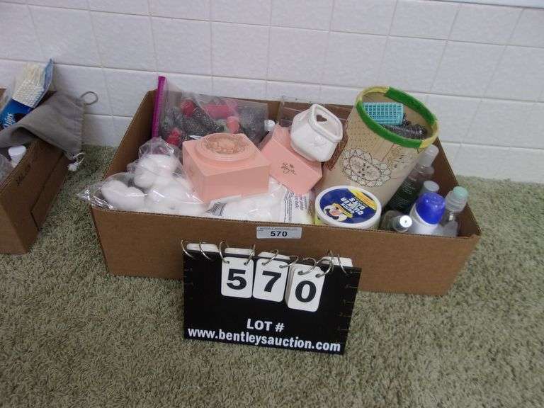BOX: HAIR ROLLERS, COTTON BALLS, POWDER - Bentley & Associates, LLC
