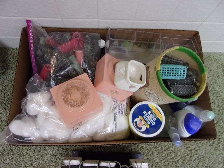 BOX: HAIR ROLLERS, COTTON BALLS, POWDER - Bentley & Associates, LLC