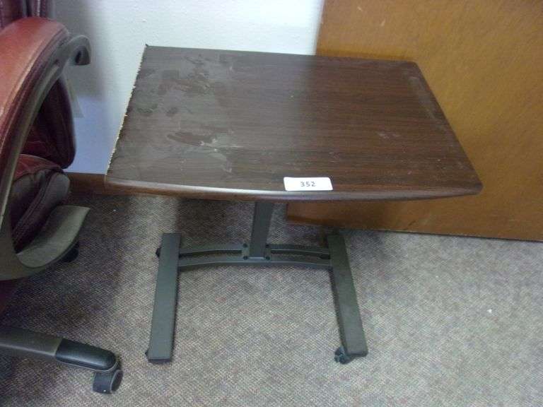 METAL BASE WOOD TOPPED CASTERED TYPING STAND - Bentley & Associates, LLC