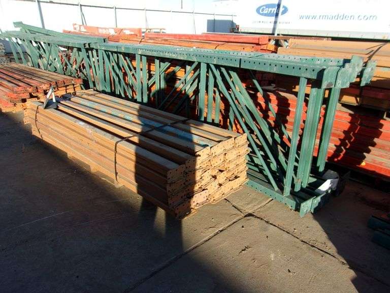 5 SECTIONS OF GREEN TEARDROP PALLET RACKING - (6) 12' X 42” UPRIGHTS ...