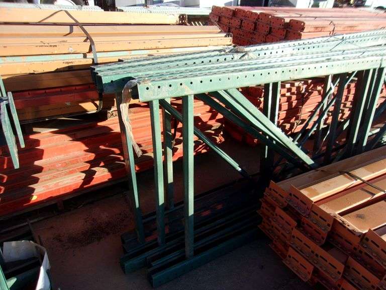 5 SECTIONS OF GREEN TEARDROP PALLET RACKING - (6) 12' X 42” UPRIGHTS ...