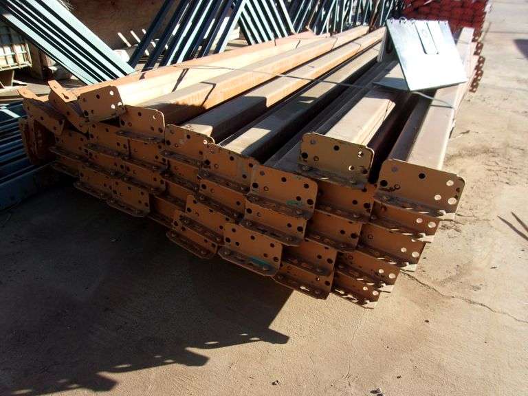 6-SECTIONS GREY TEAR DROP PALLET RACKING (7) 14' X 30” UPRIGHTS, (36) 8 ...