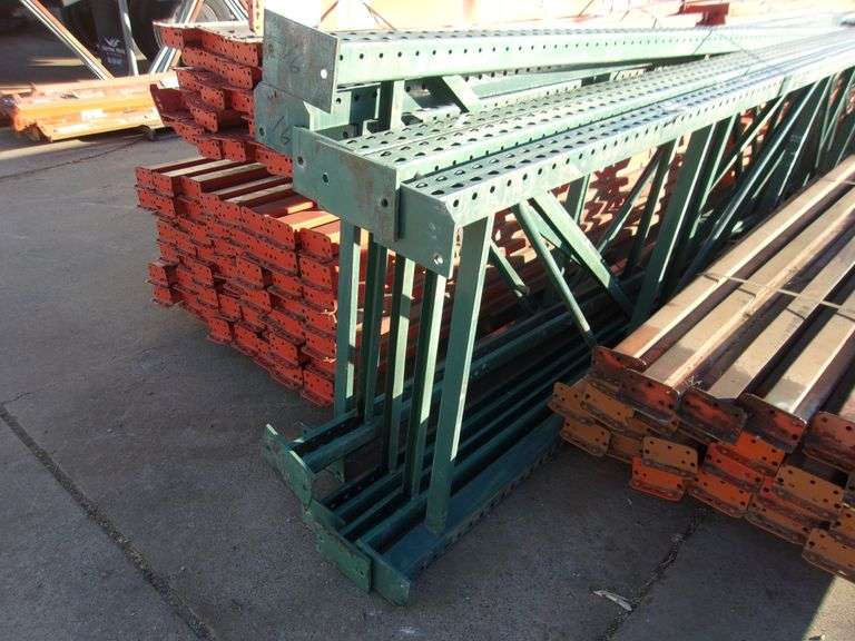 5 SECTIONS OF GREEN TEARDROP PALLET RACKING - (6) 12' X 42” UPRIGHTS ...