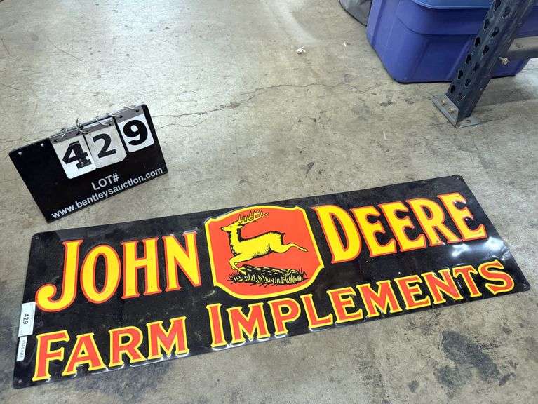 TIN SIGN - JOHN DEERE FARM IMPLEMENTS - 42X13 - Bentley & Associates, LLC