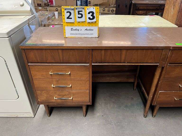 MID CENTURY BRASS TIPPED FEET DESK - Bentley & Associates, LLC