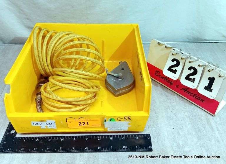 BIN: YELLOW SMALL AIR HOSE, STRAIGHT LINE CHALK LINE REEL - CONTENTS ...