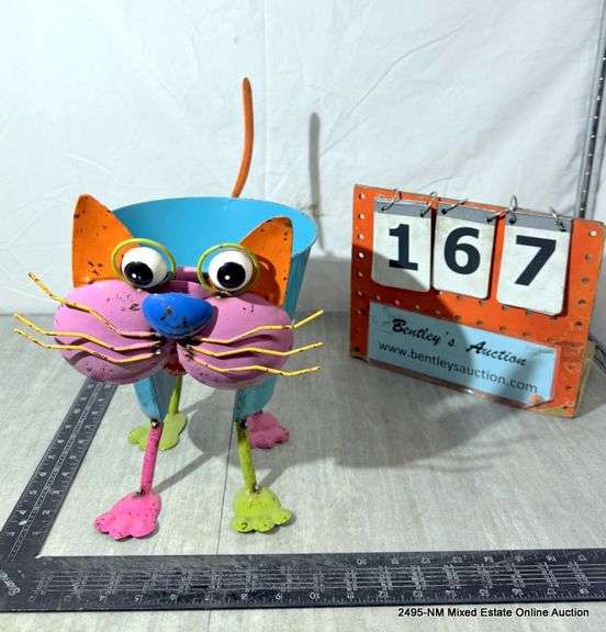 COLORFUL METAL CAT PLANTER - Bentley & Associates, LLC