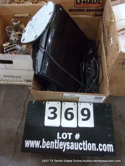 BOX: SHARP TV LC-19SB25U, SANYO DVD PLAYER, EXTENSION CORD AND ASSORTED ...