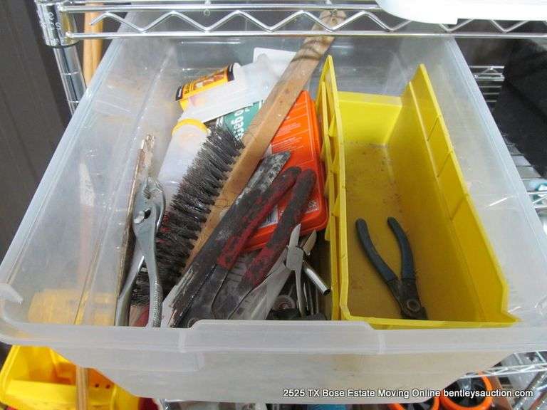CONTENTS OF SHELF: PLIERS, WIRE BRUSH, SIDE CUTTERS, FORCE CONTROLS ...