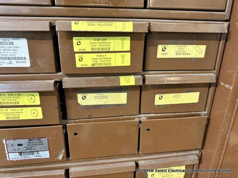 LAWSON RODUCTS INC. METAL 18-BIN BOLT BIN W/ ASSORTED HARDWARE ...