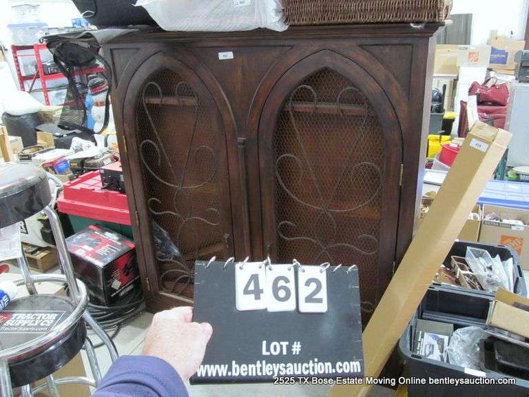 STAINED WALNUT 2-DOOR DECORATIVE WALL CABINET - Bentley & Associates, LLC