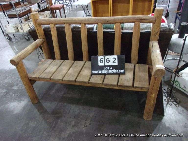 RUSTIC KNOTTED PINE SLAT/SPINDLE BACK PATIO BENCH - Bentley ...