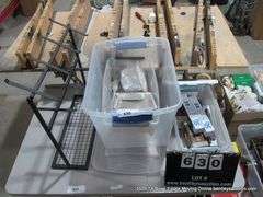 LOT: PLASTIC STORAGE CONTAINERS, METAL RACK - Bentley & Associates, LLC
