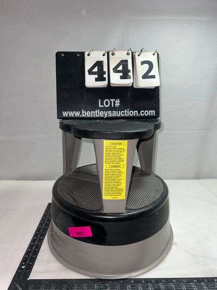 METAL STEP STOOL WITH WHEELS - Bentley & Associates, LLC