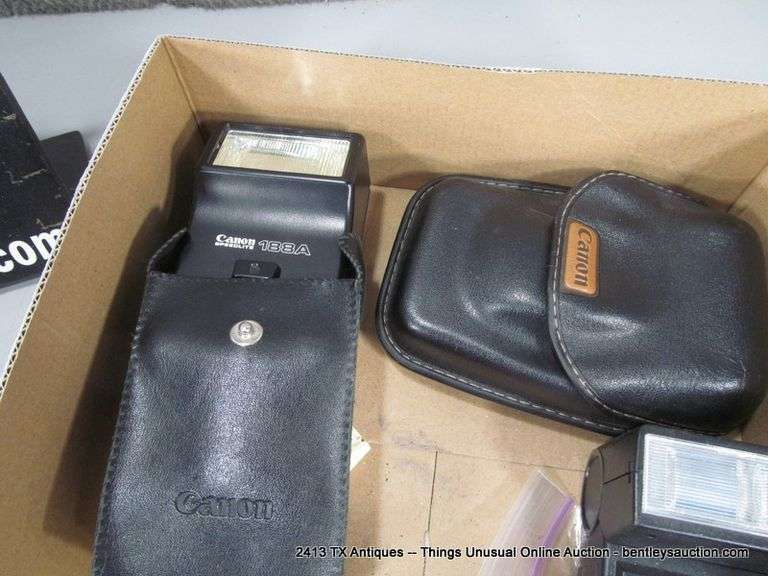 BOX: CANON AE-1 35MM FILM CAMERA & PARTS - FLASHES, CASES - Bentley ...