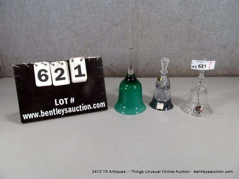 LOT: 3 CLEAR PRESSED PATTERN DECORATIVE GLASS BELLS - Bentley ...