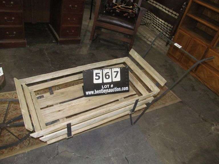 SMALL METAL FRAMED WOOD SLAT GARDEN DECORATIVE PLANT STAND WHEELBARROW ...