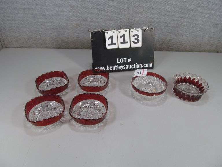 LOT: 6 RED STAINED RIMMED PRESSED GLASS SMALL BOWLS - Bentley ...