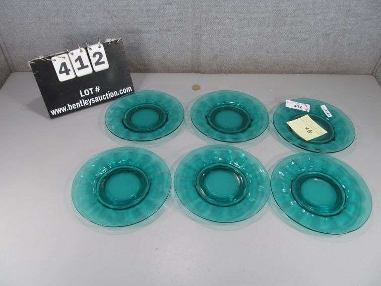 LOT: 6 TURQUOISE COLORED PRESSED GLASS CAKE PLATES - Bentley ...