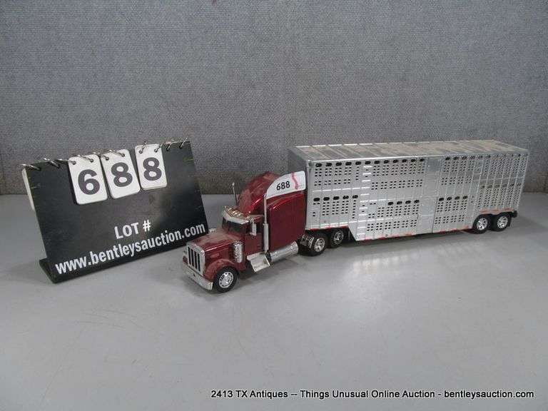 MAROON PETERBILT 379 TRACTOR TRUCK TOY W/ CATTLE TRAILER - Bentley ...