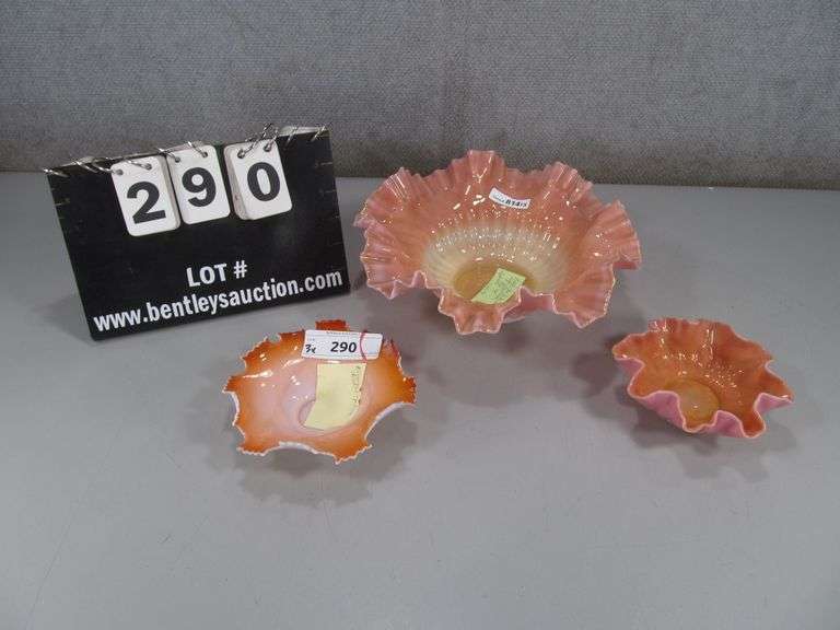 PINK FENTON GLASS RIBBON EDGE FRUIT & CANDY BOWLS (3X MONEY) - Bentley ...
