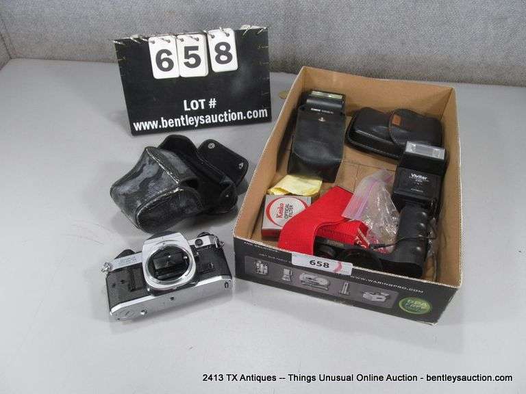 BOX: CANON AE-1 35MM FILM CAMERA & PARTS - FLASHES, CASES - Bentley ...