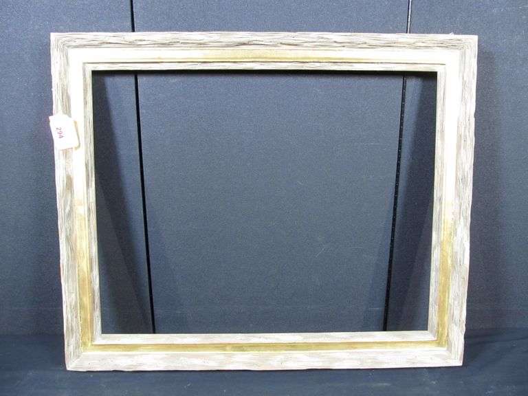 GRAY/ GREEN PAINTED LARGE RUSTIC WOOD FRAME W/ DISTRESSED DESIGN & GOLD ...