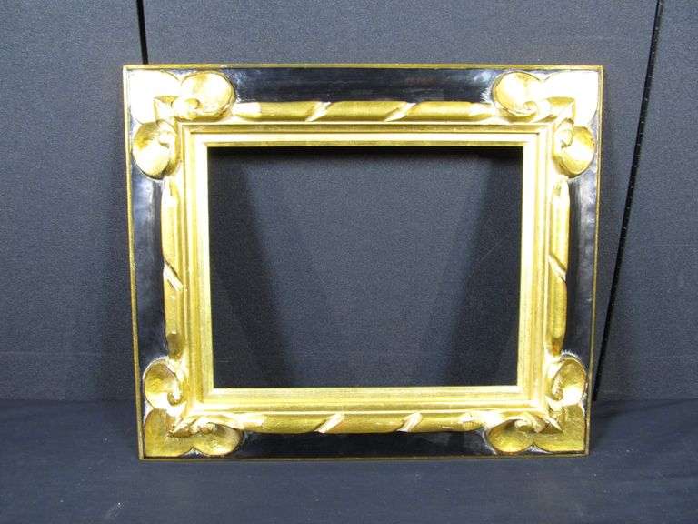 BLACK & GOLD PAINTED LARGE ORNATE WOOD FRAME W/ ORCHID CORNERS 17 X 20 ...