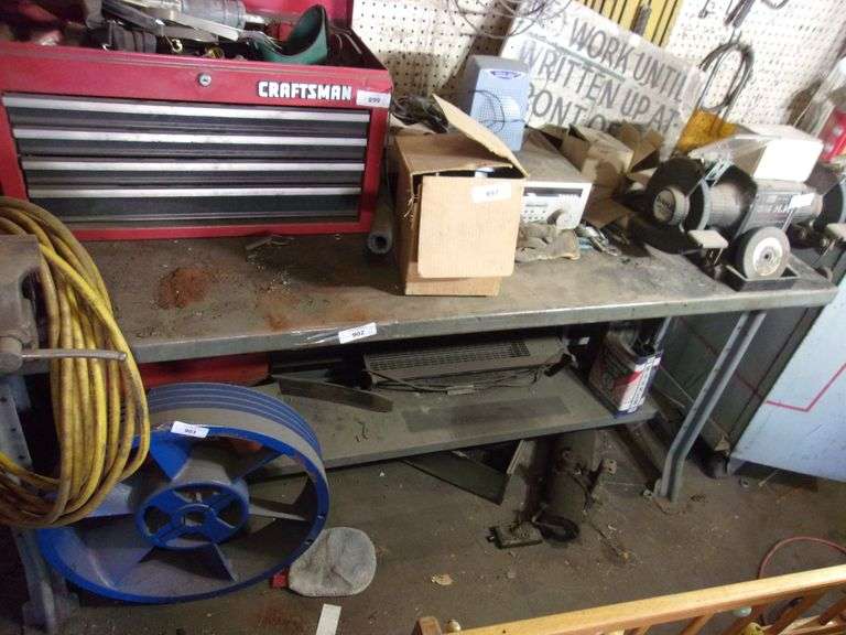 6" LENGTH GREY EQUIPTO METAL WORKBENCH W/ AIR HOSE, CLEVELAND 4"X5 ...
