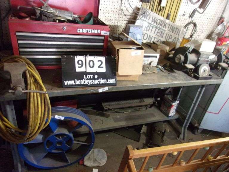 6" LENGTH GREY EQUIPTO METAL WORKBENCH W/ AIR HOSE, CLEVELAND 4"X5 ...