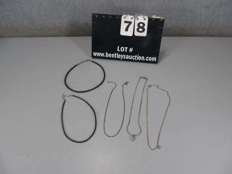 BAG: 5 MIXED LEATHER & SILVER BASE NECKLACES & CHAINS - Bentley ...