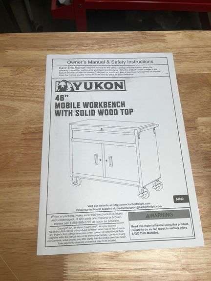 YUKON 64012 46" MOBILE WORKBENCH W/ SOLID WOOD TOP & 1 DRAWER, 2 DOORS ...