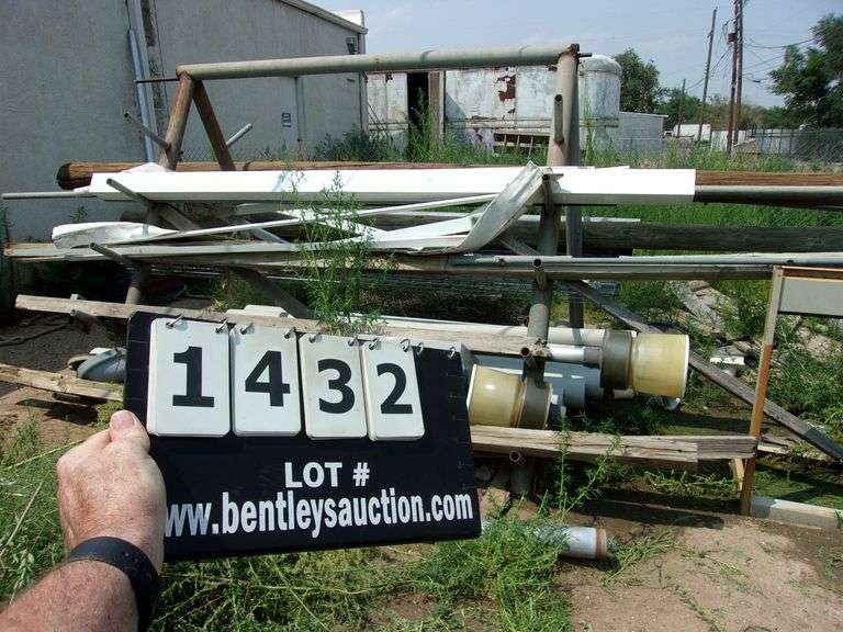 RACK & CONTENTS - SHOPMADE A FRAME PIPE RACK W/ POWER SERVICE POLES ...