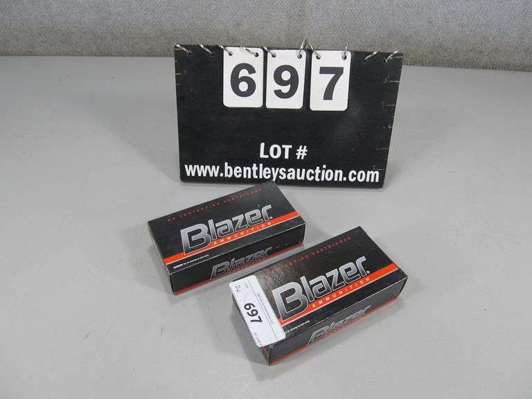 BOXES: BLAZER AMMUNITION, 45 AUTO, 230 GRAIN, FMJ, 3570 BULLETS, 50 CENTERFIRE CARTRIDGES (2X ...